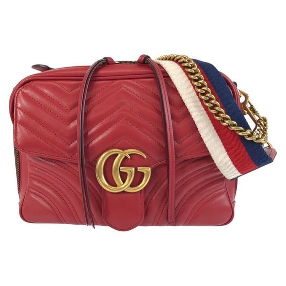 Gucci | Bags | Gucci Gg Marmont Red Gold Hardware Leather 4980 Shoulder ...